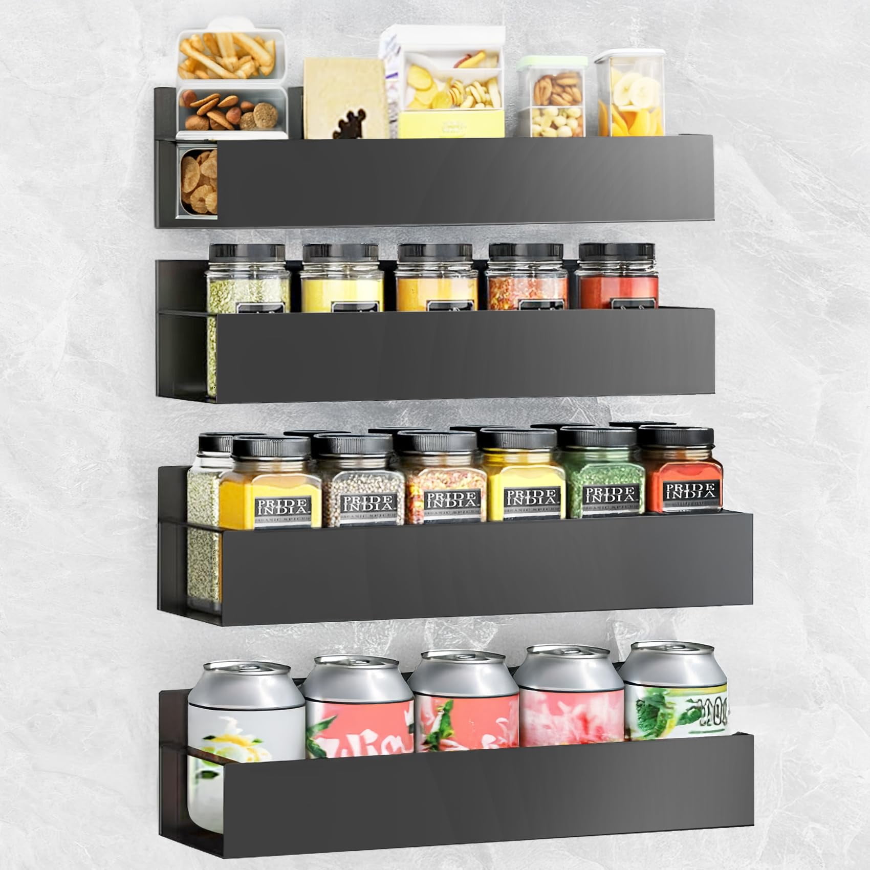 Spice Rack Wall Mount: 4 Packs Oversize Pantry Organization And Storage ...