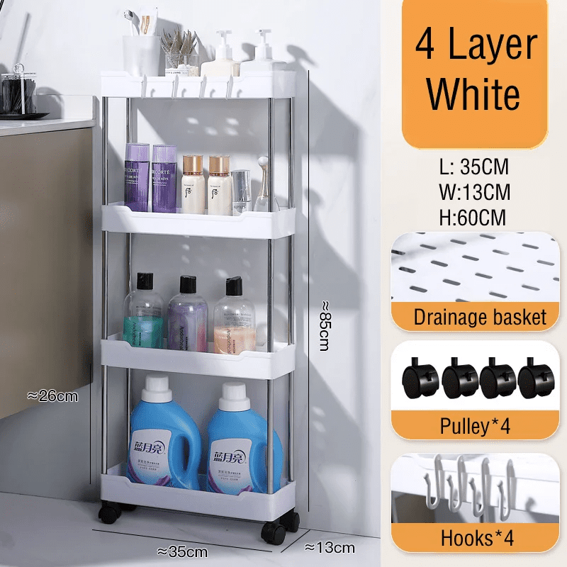 Spice Rack with Wheels Versatile 4-tier Rolling Storage Shelf Space ...