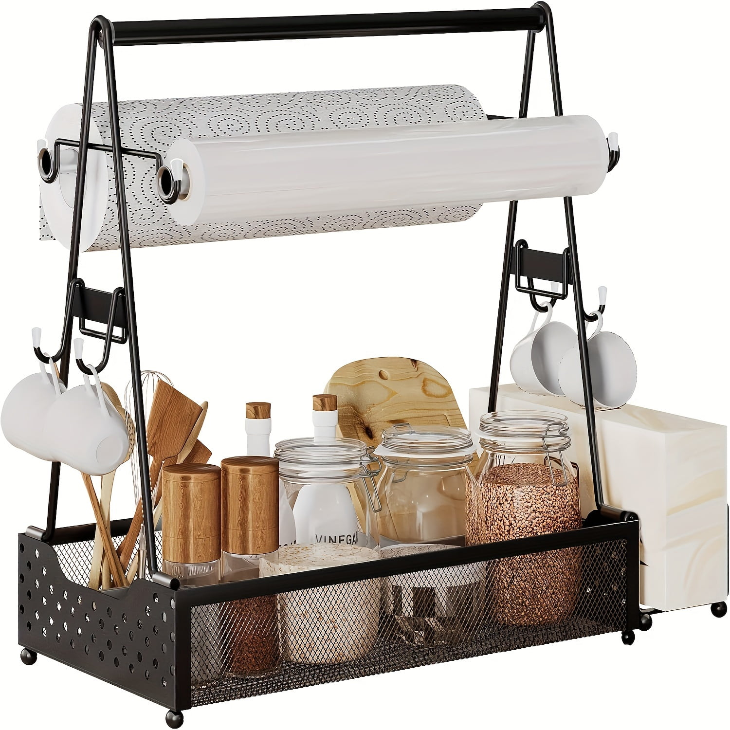 Spice Racks Organizer Paper Towel Roll Holder with Handles Open BBQ ...