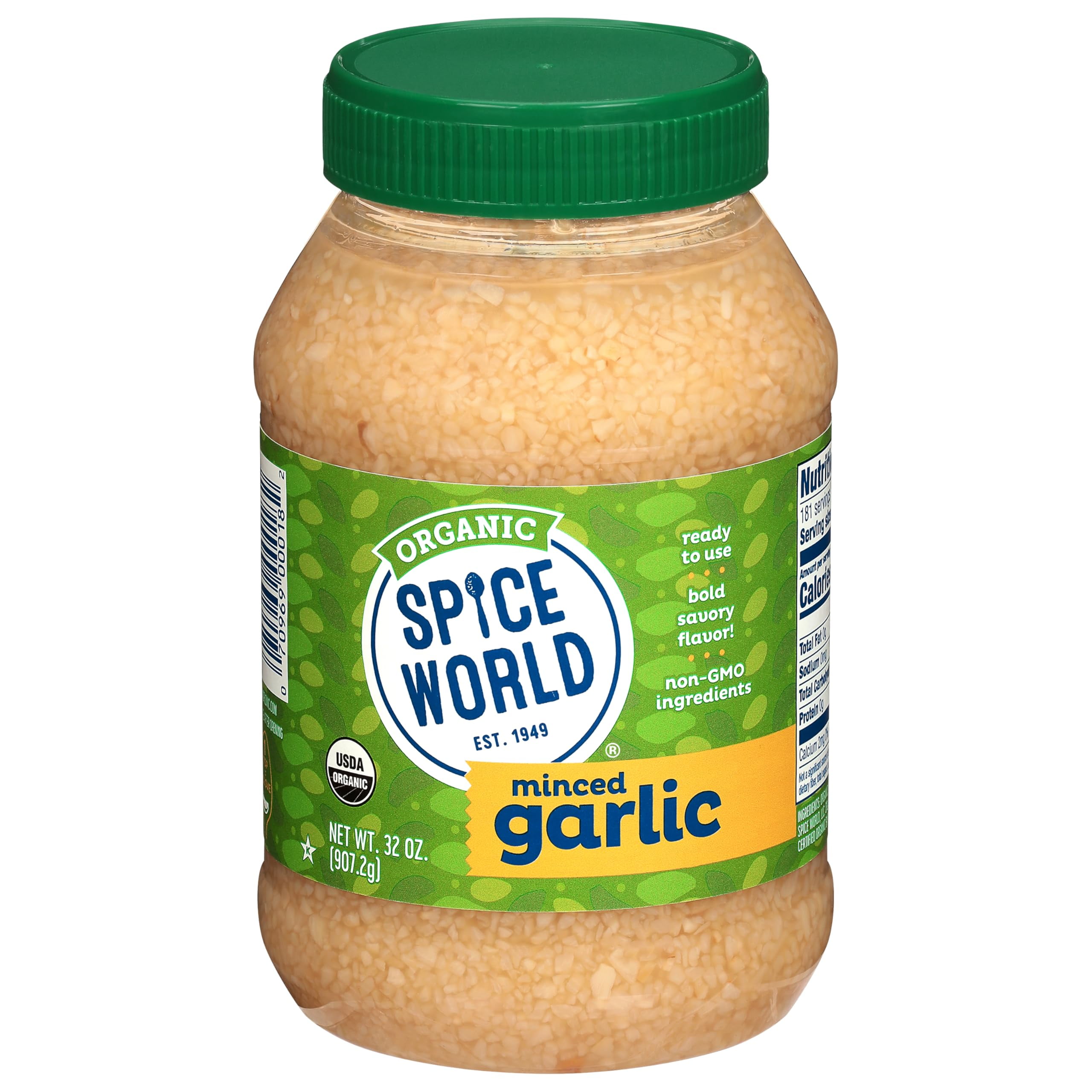 Spice World Organic Minced IRF13 Garlic - Bulk 32oz Container, USDA ...