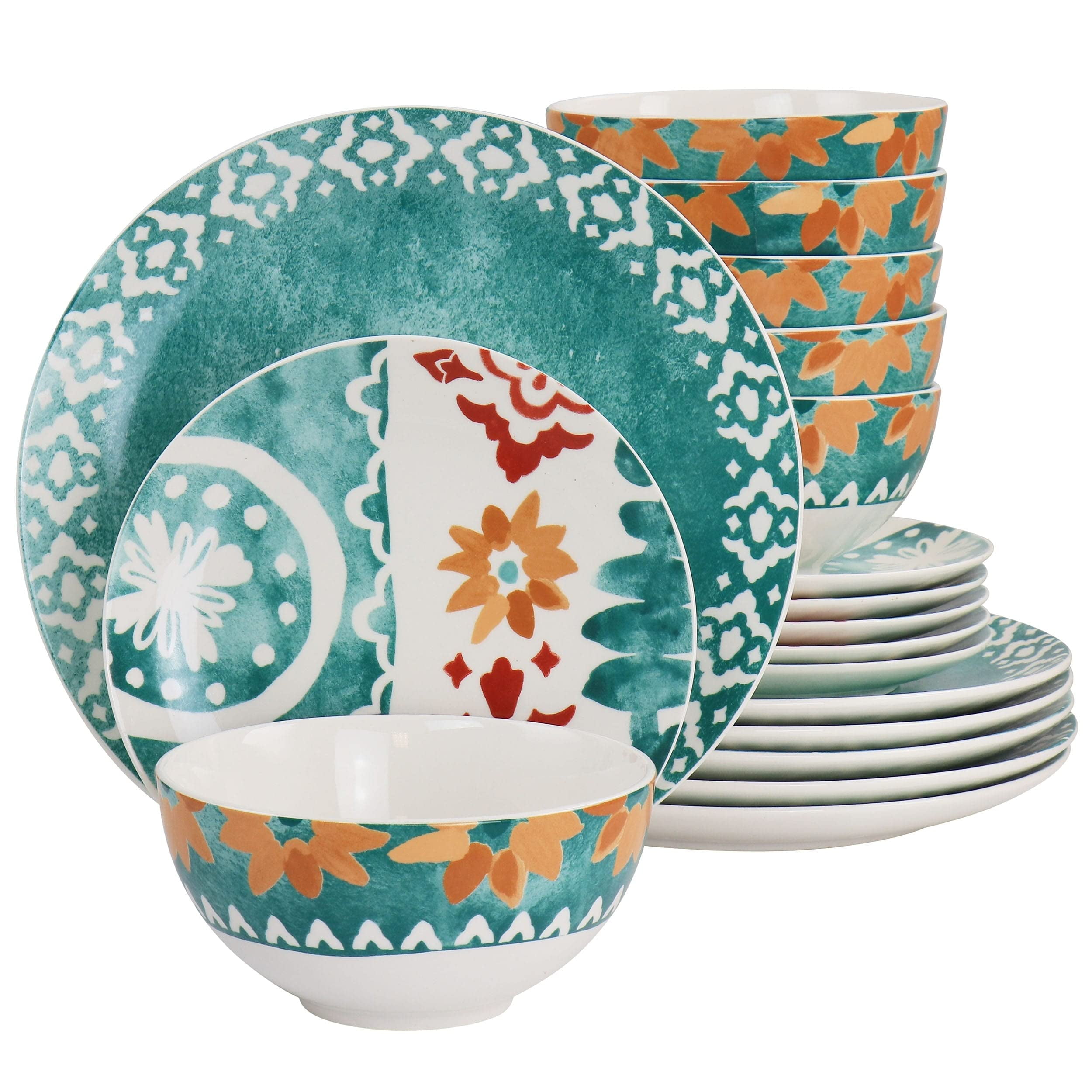 Spice by Tia Mowry Savory Saffron 18 Pc Ceramic Dinnerware Set in Teal ...
