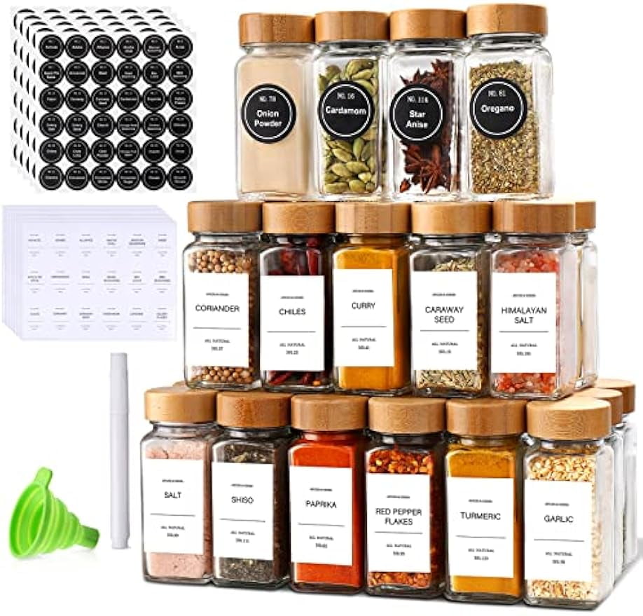 Spice jars with labels 24 pieces, spice containers, glass spice jars ...