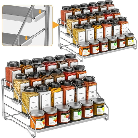 Spice rack organizer, cabinet spice rack, countertop adjustable depth ...