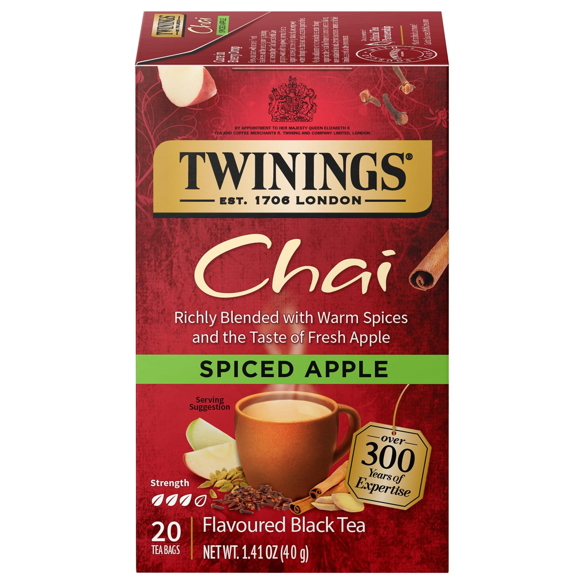 Spiced Apple Chai Black Tea Individually Wrapped Bags, 20 Count (Pack ...