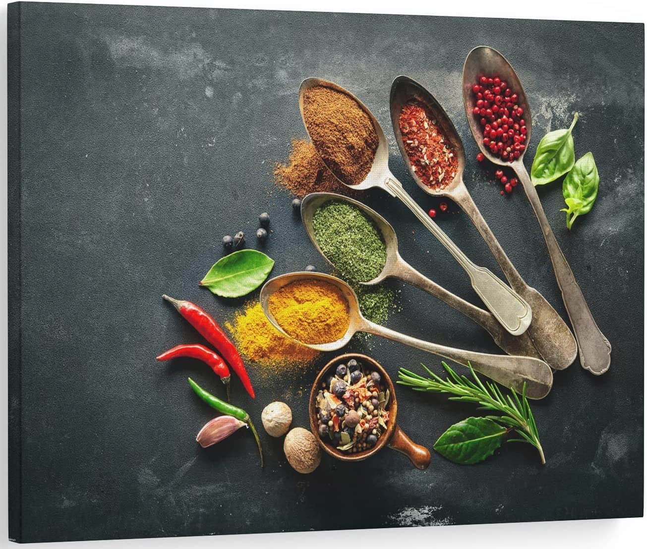 Spices Canvas Wall Art Framed Spoon Kitchen Pictures Wall Decor Food ...