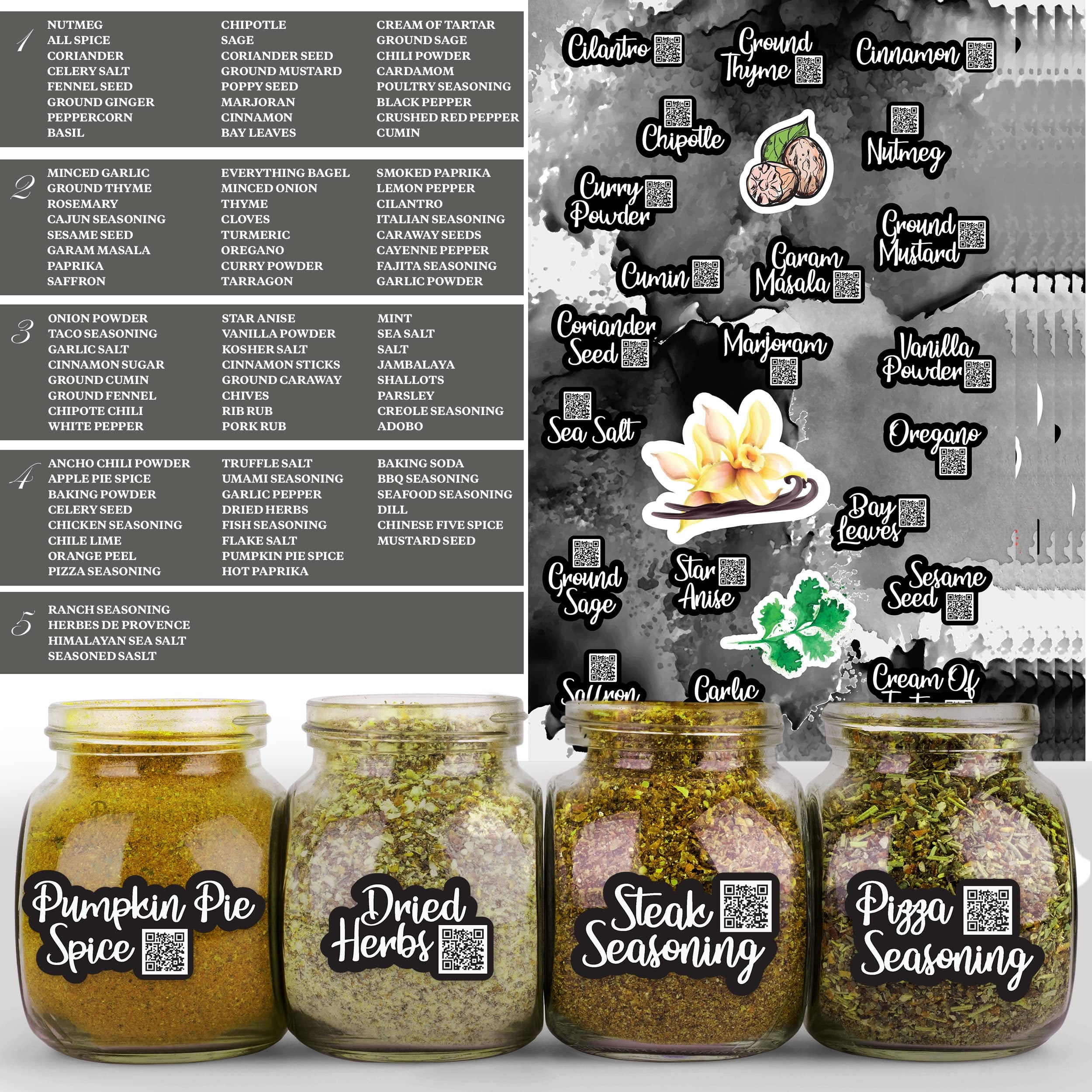 Spices Jar Labels Preprinted - 120 pcs Minimalist Spice Labels Stickers ...