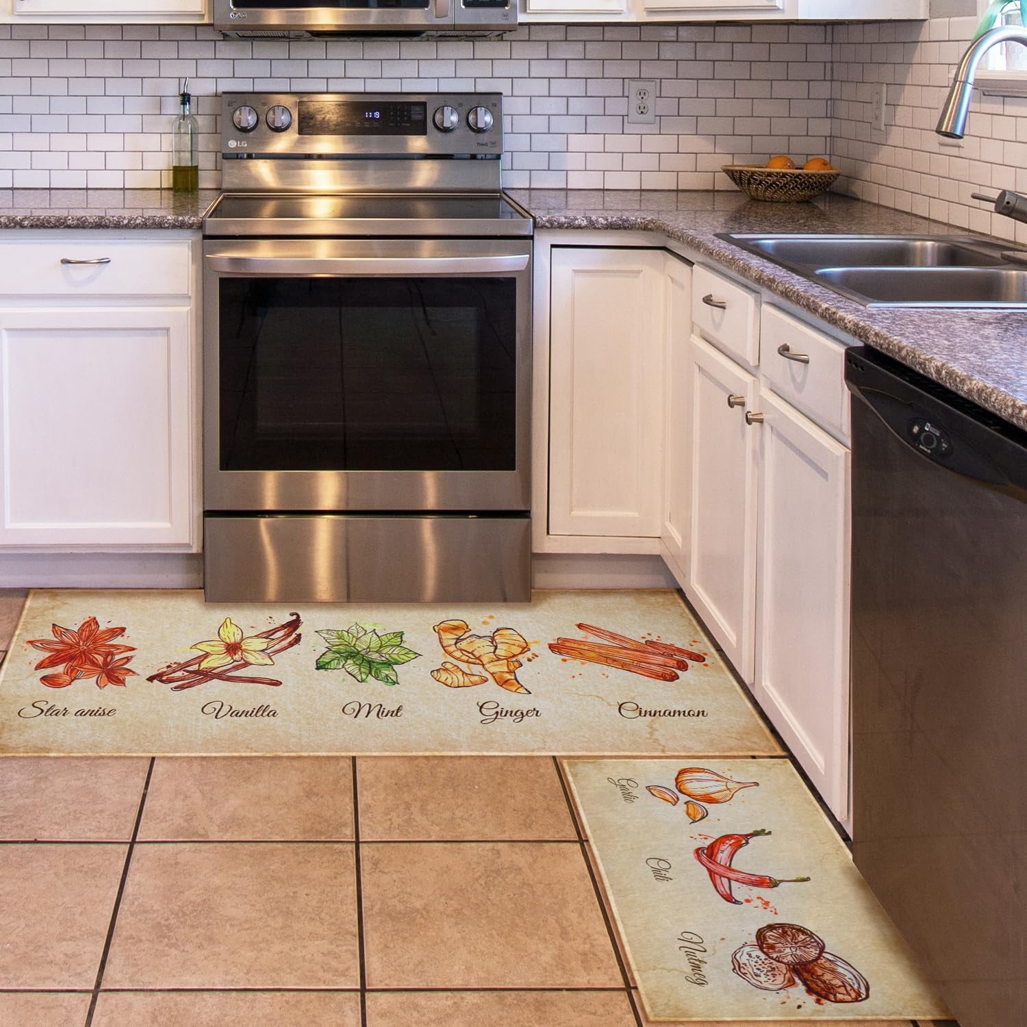 Spices Kitchen Mats for Floor, Cooking Watercolor Colorful Kitchen Rugs ...