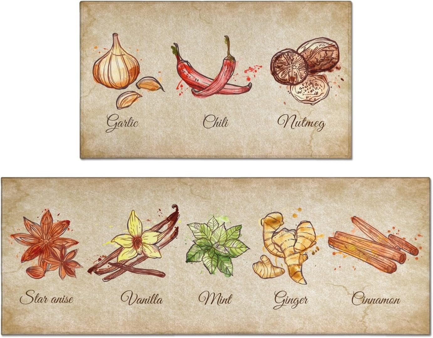 Spices Kitchen Mats for Floor, Cooking Watercolor Colorful Kitchen Rugs ...