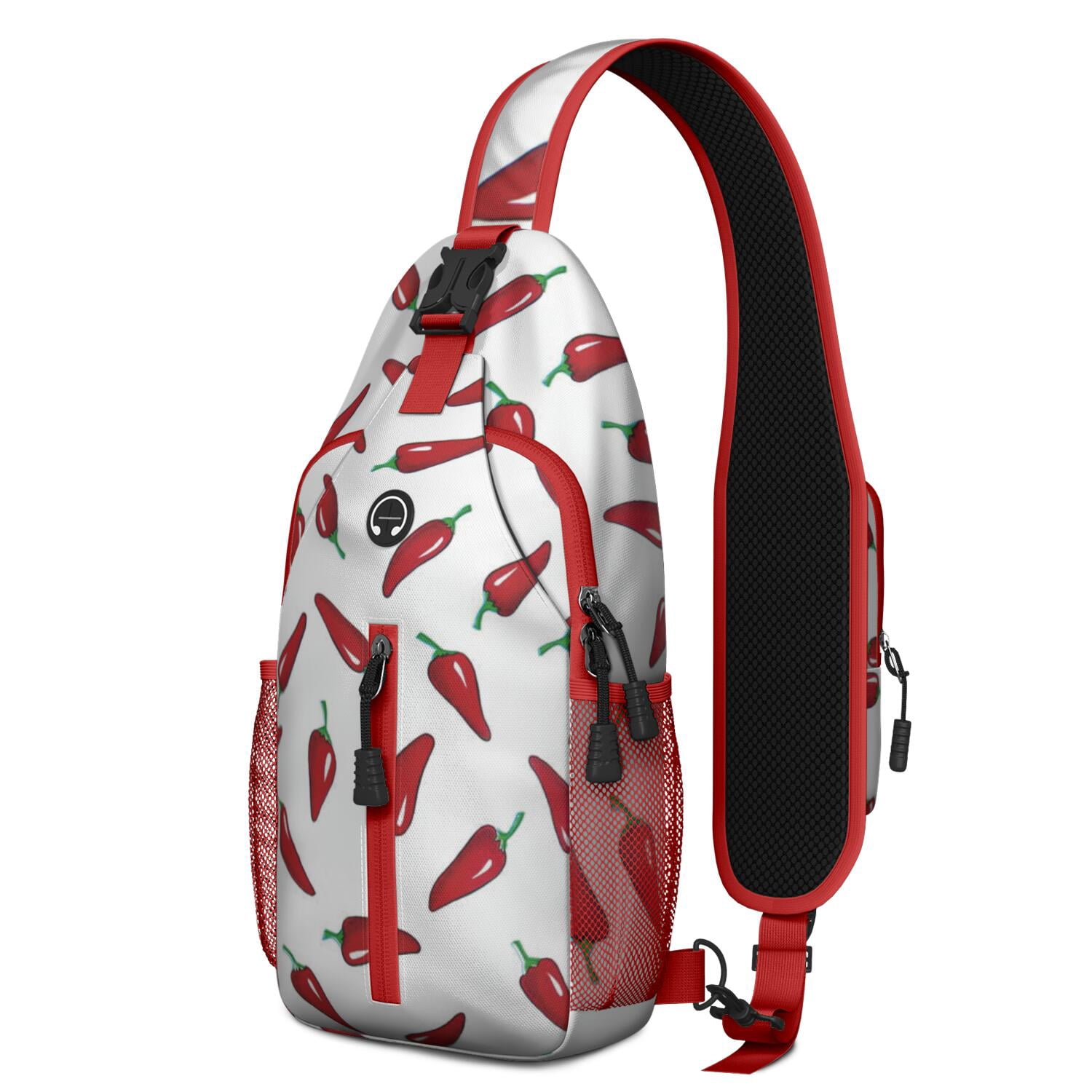 Spicy Chili Peppers Print Sling Backpack, Cute Red Chili Pattern ...