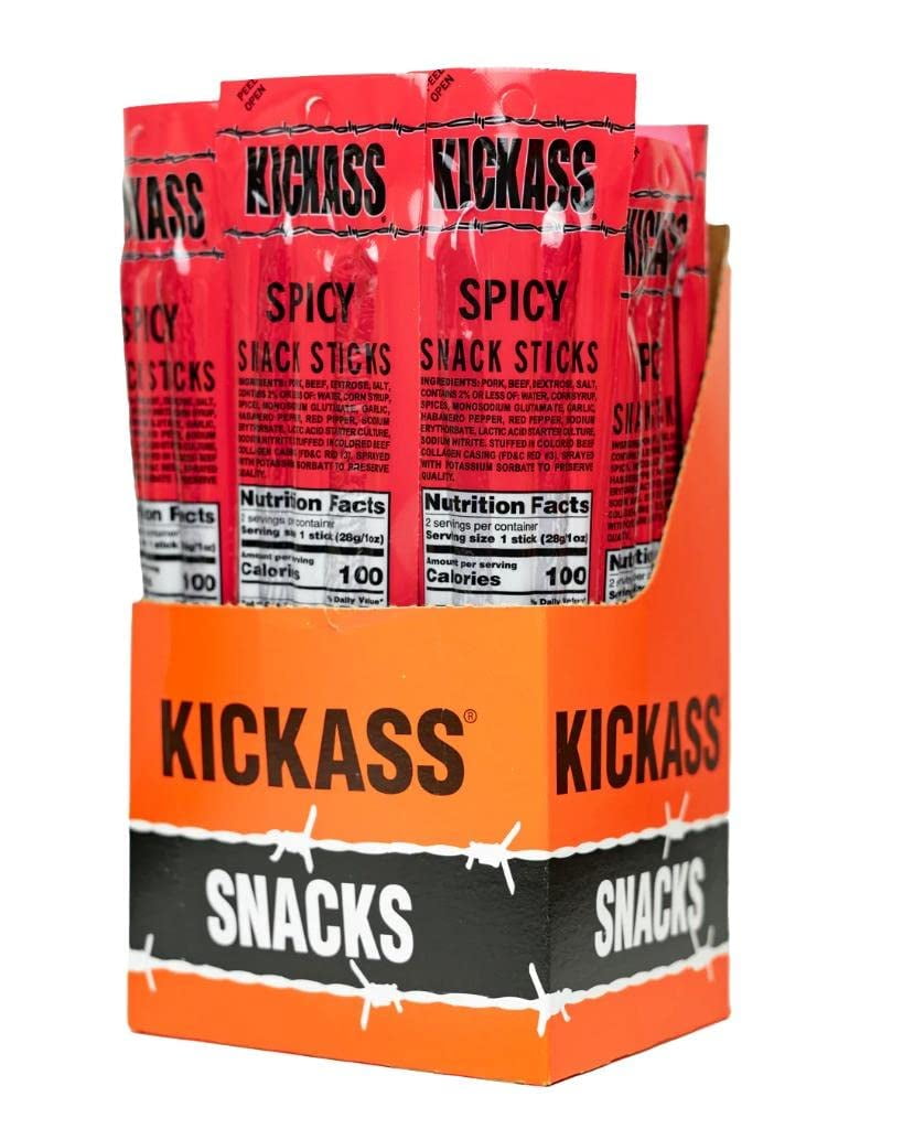 Spicy Meat Sticks 16ct Case - 2oz Packs of Pork and Jerky Snack Sticks ...