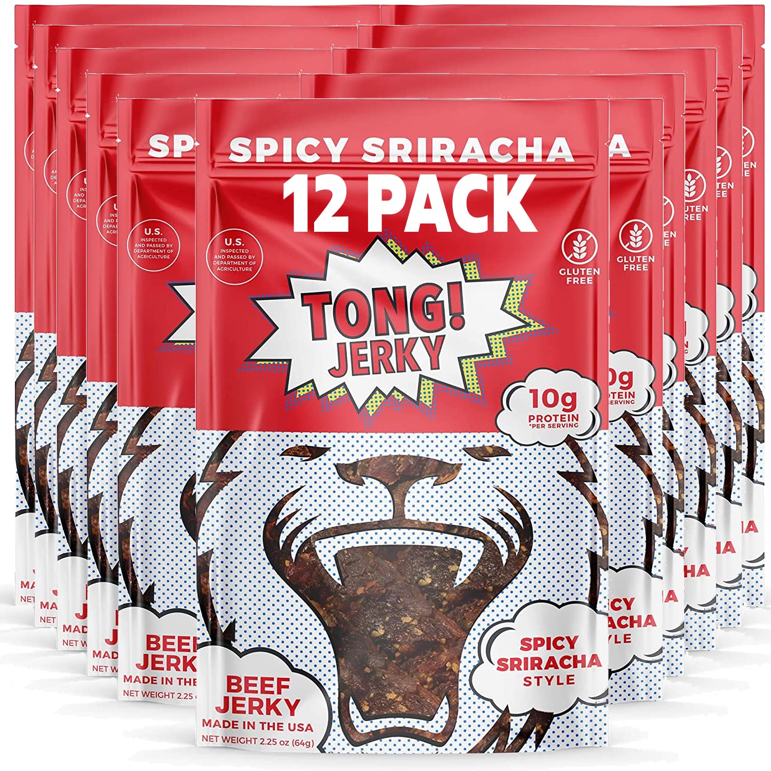 Spicy Sriracha Classic Beef Jerky Snacks (Pack of 12) - Jerky, Gluten ...