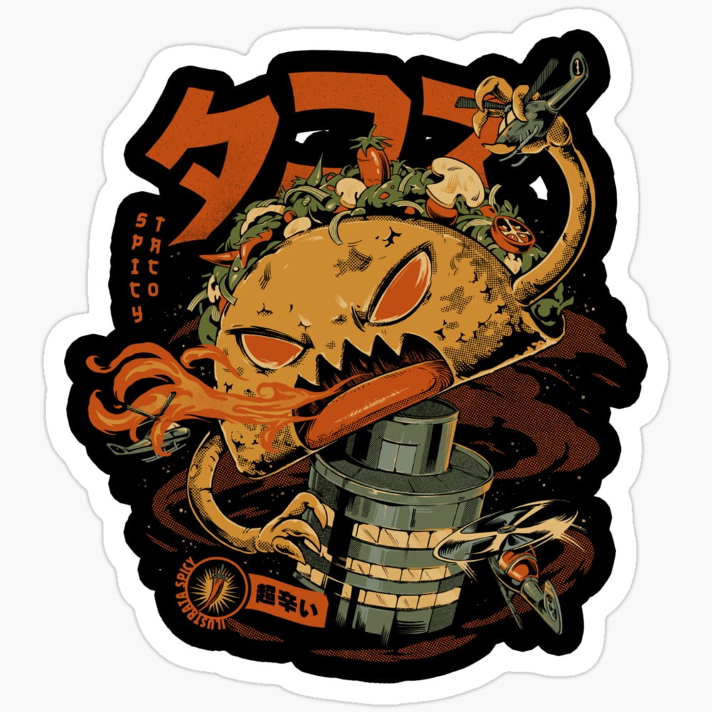Spicy Taco Attack Sticker Phone Decal Water Bottle Stickers Car Decals ...