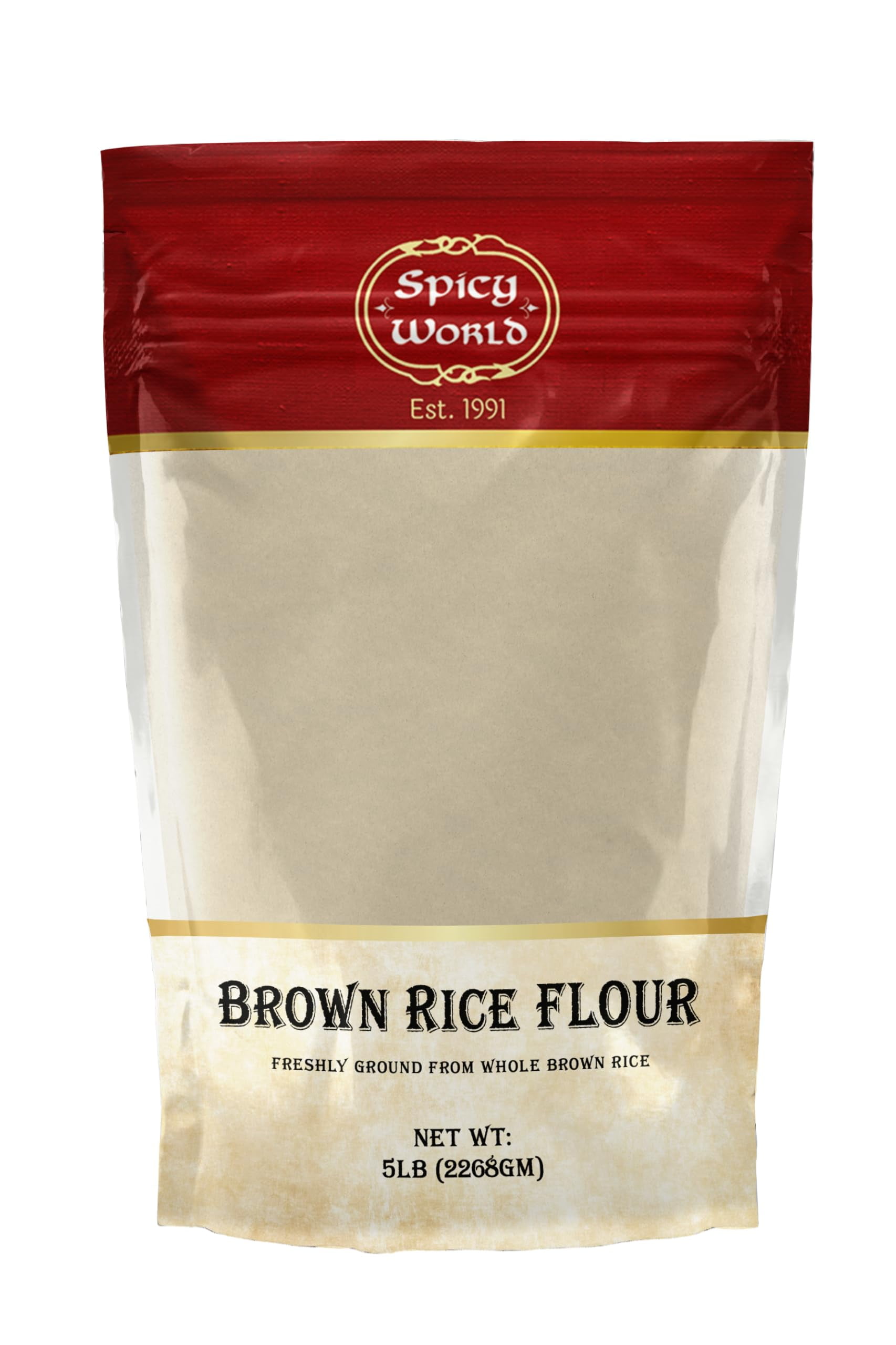 Spicy World Brown Rice DEF29 Flour 5 LB Bulk | Resealable Bag | USA ...