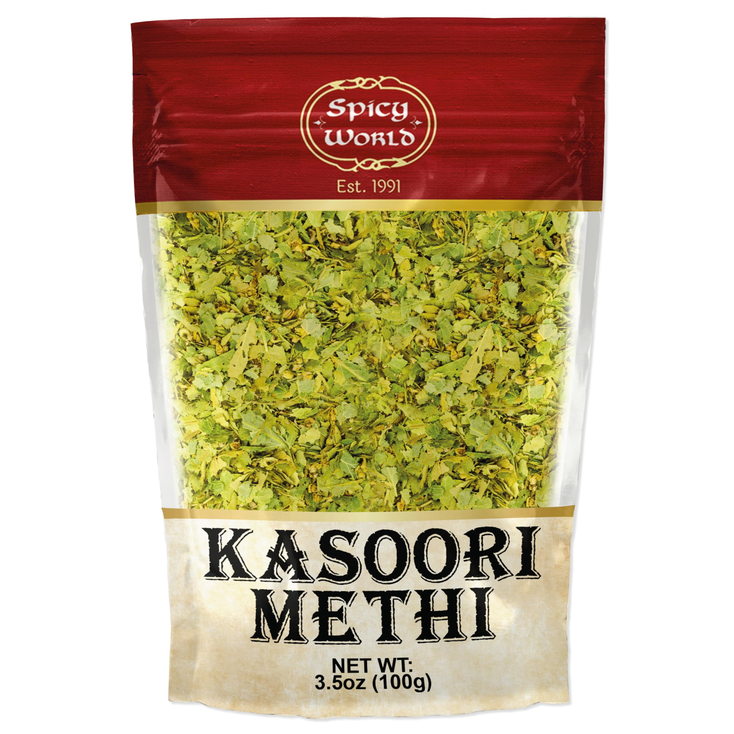 Spicy World Dried Fenugreek HMF23 Leaves (Kasoori Methi) 3.5oz Box (100g) - All Natural | Vegan ...