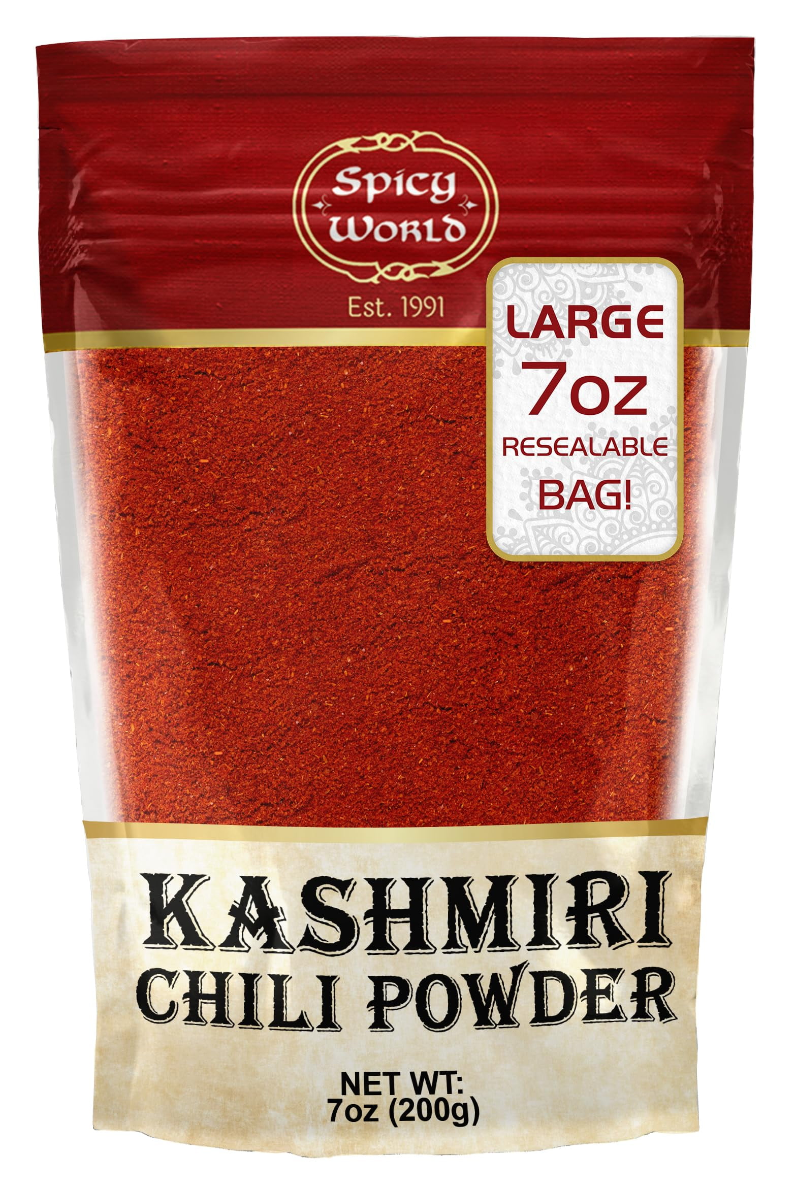 Spicy World Kashmiri Chili AIF9 Powder Red 7 Ounce Resealable bag | All ...