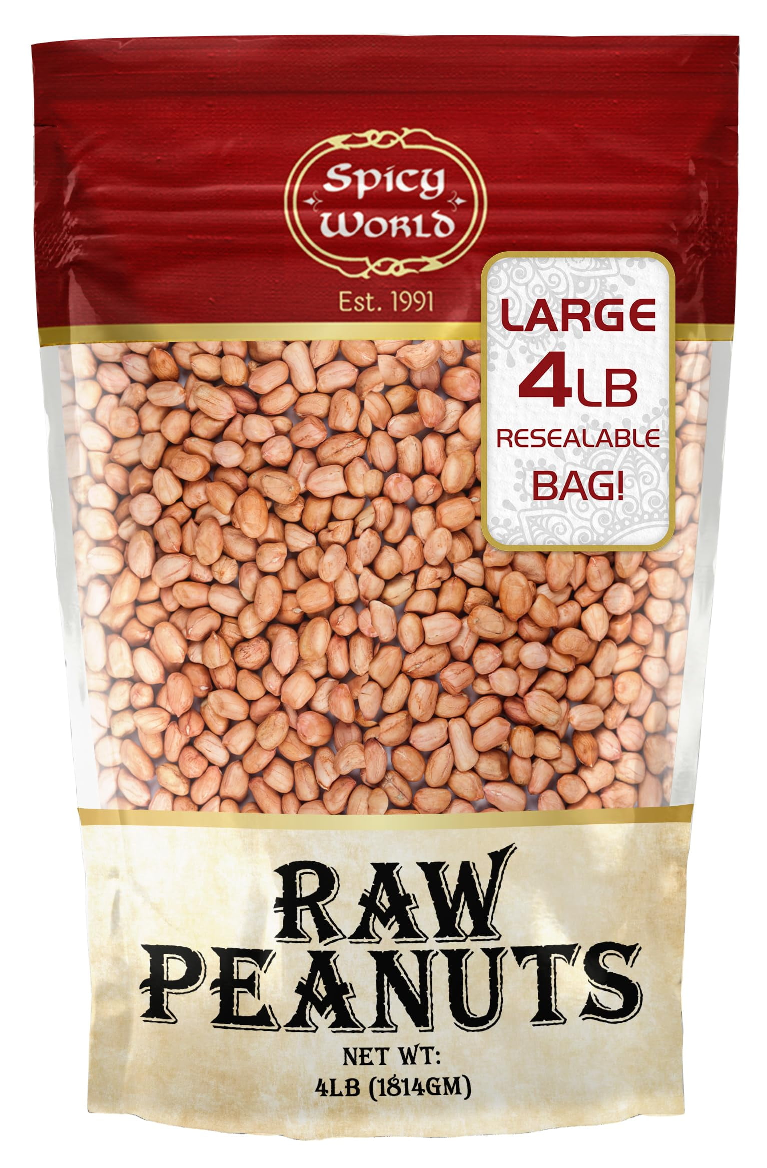 Spicy World Peanuts, Raw VTF5 Whole With Skin (Uncooked, Unsalted) 4 ...
