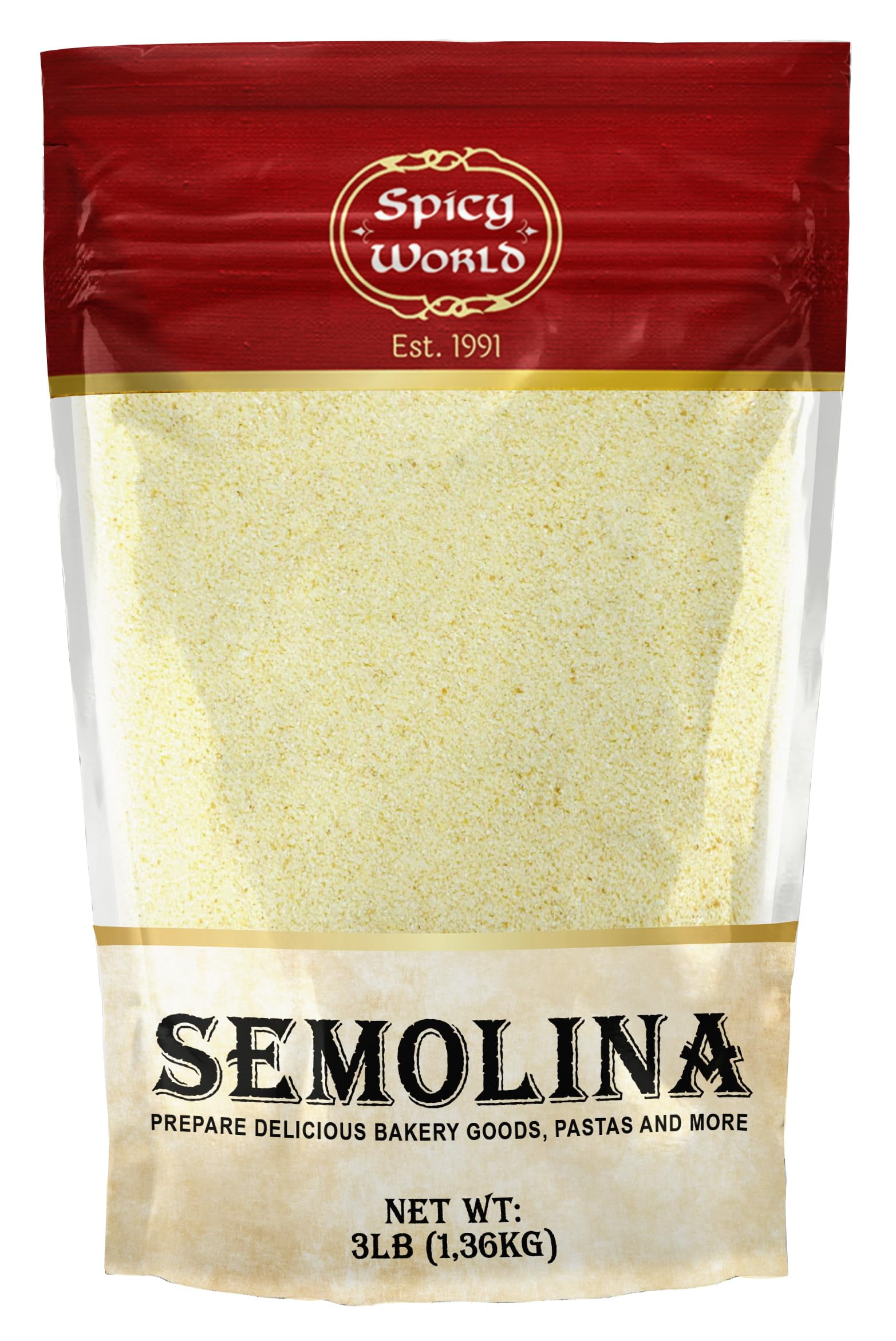 Spicy World Semolina Flour BDF32 3 LB (48 Ounce) | USA Grown Semolina ...