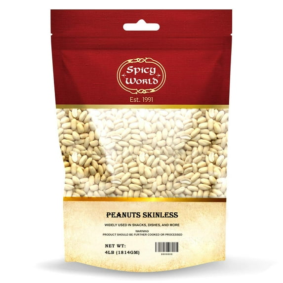 Spicy World Skinless Peanuts, Blanched Raw Peanuts (Uncooked, Unsalted ...