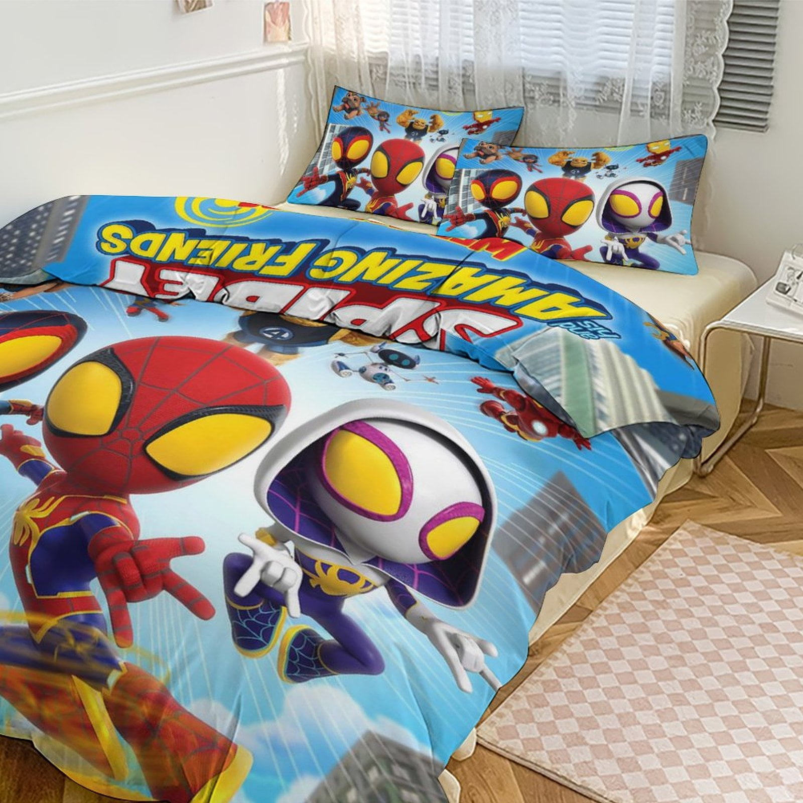 Spid-erman Spidey And His Amazing Friends Bedding Set Anime Three-piece ...