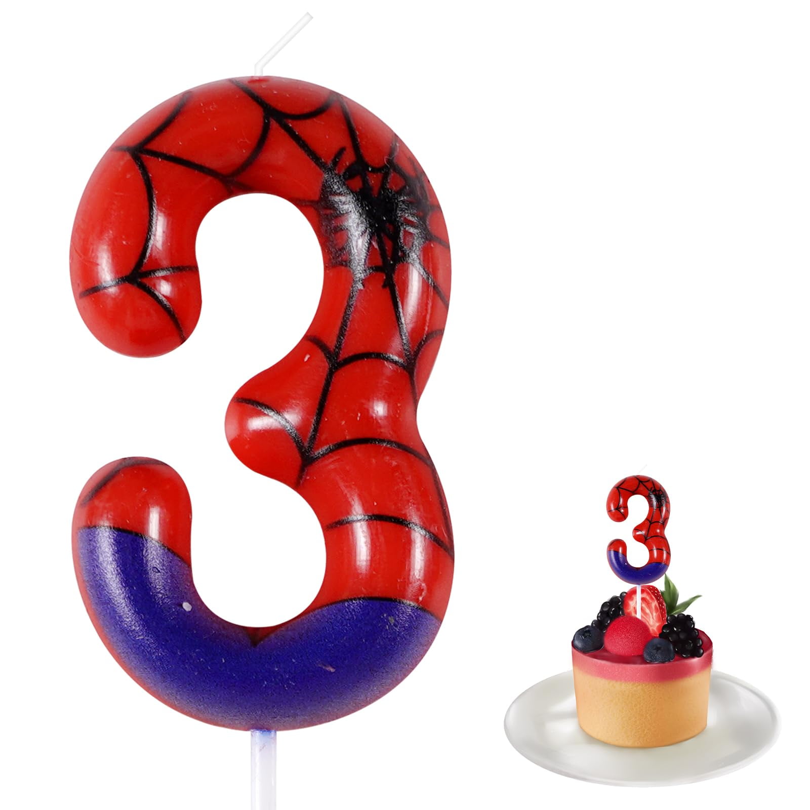 Spider 3rd Birthday Candle, Red Spider Number 3 Cake Candle Birthday ...