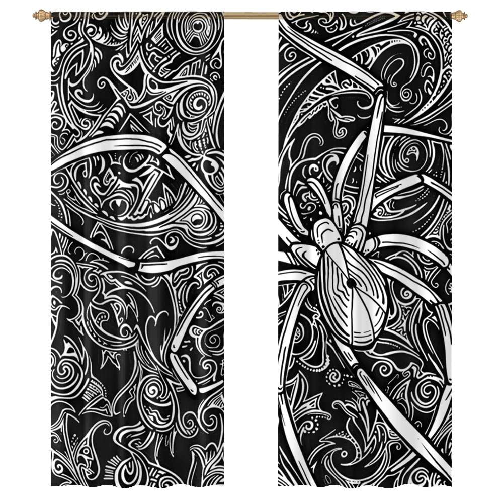 Spider And Spiderweb Modern Tulle Window Curtains for Living Room ...