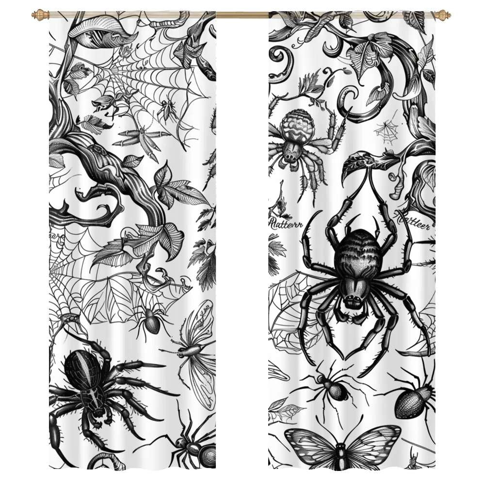 Spider And Spiderweb Sheer Voile Curtain Window Tulle Curtains For ...