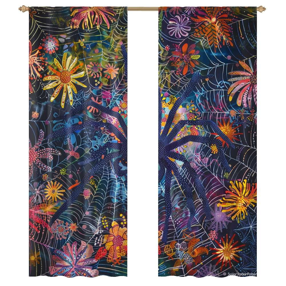 Spider And Spiderweb Sheer Voile Curtain Window Tulle Curtains For ...
