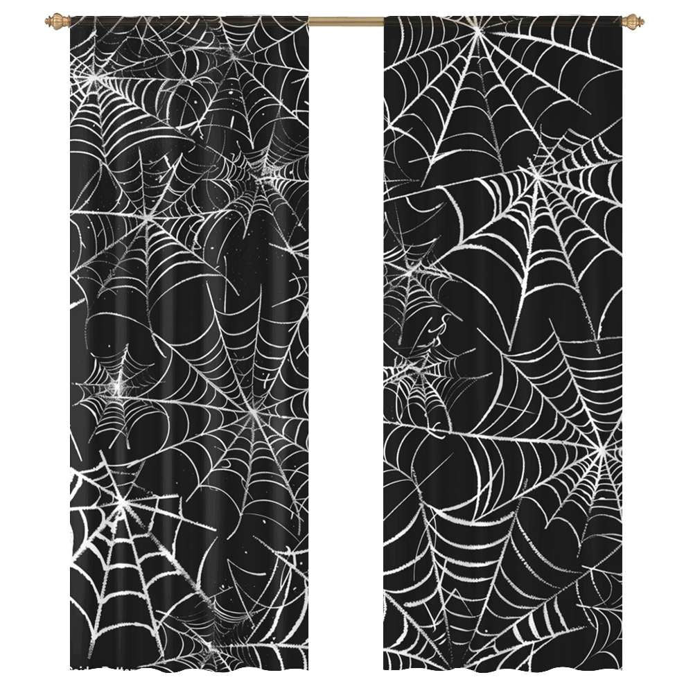Spider And Spiderweb Sheer Voile Curtain Window Tulle Curtains For ...