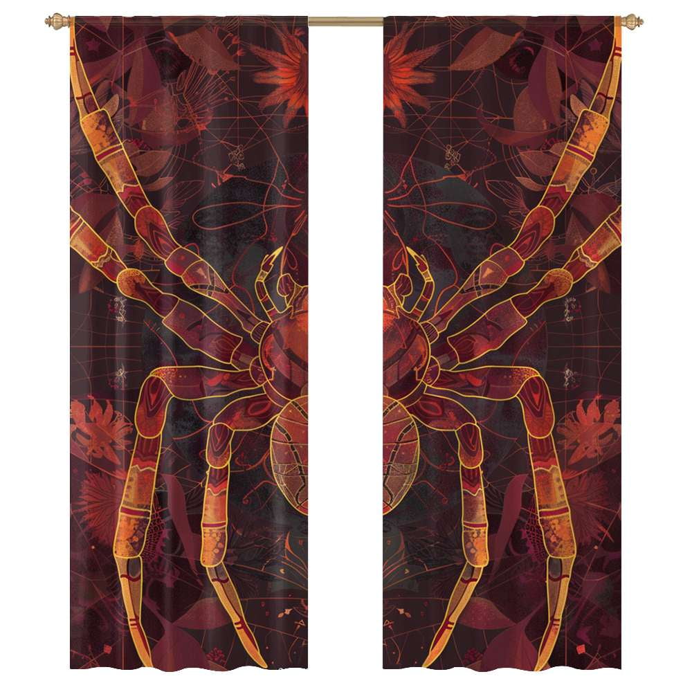Spider And Spiderweb Tulle Curtains For Living Room Chiffon Sheer Voile ...