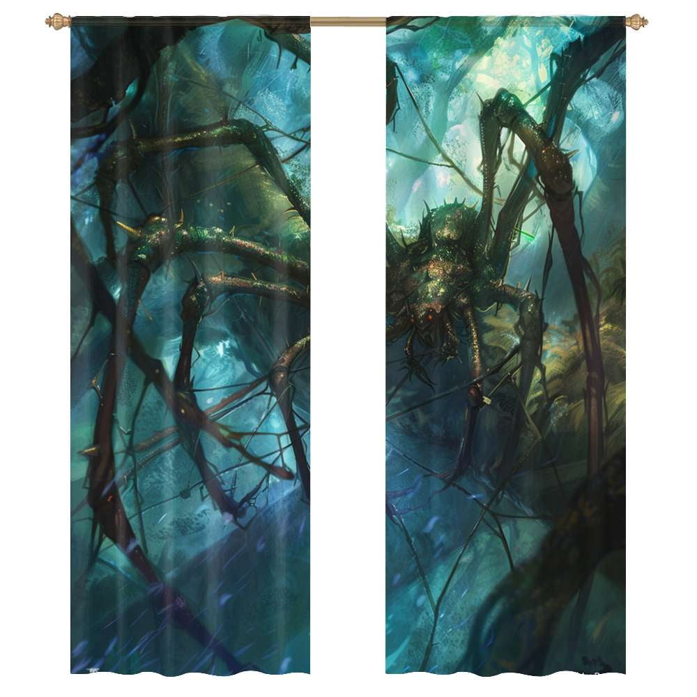 Spider And Spiderweb Tulle Curtains For Living Room Chiffon Sheer Voile ...