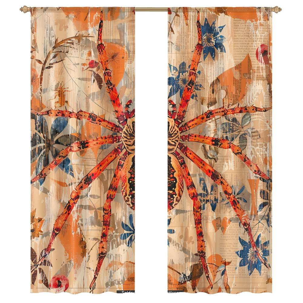 Spider And Spiderweb Tulle Curtains For Living Room Chiffon Sheer Voile ...
