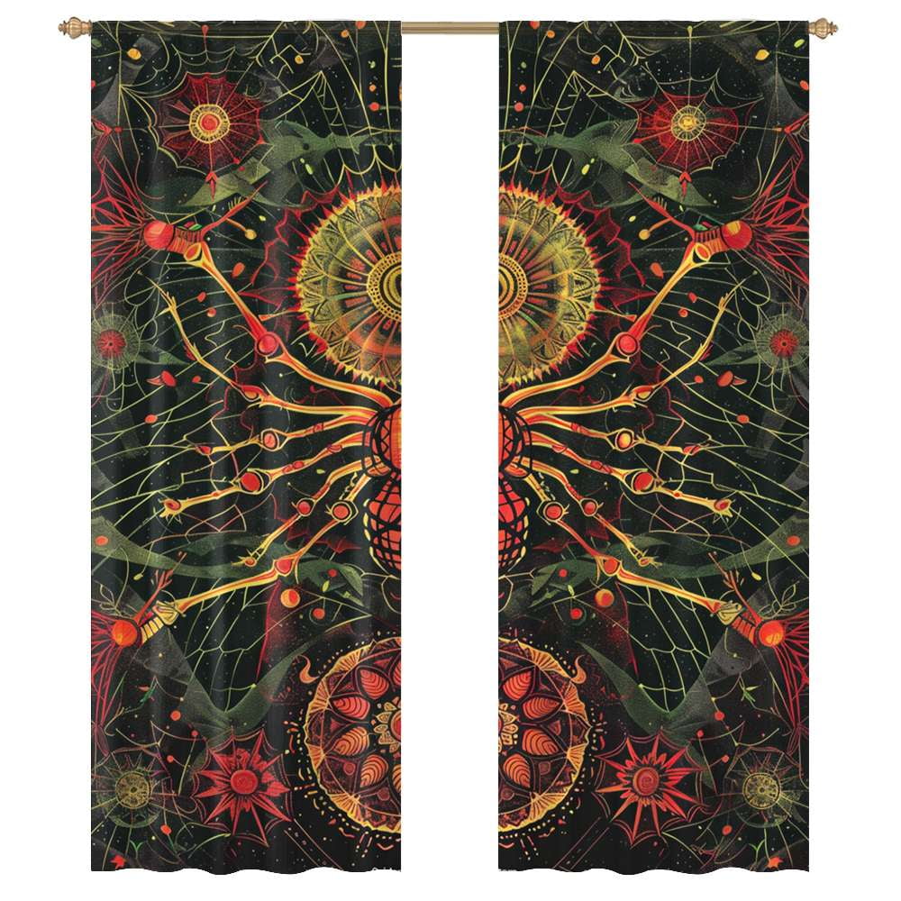Spider And Spiderweb Tulle Curtains For Living Room Chiffon Sheer Voile ...