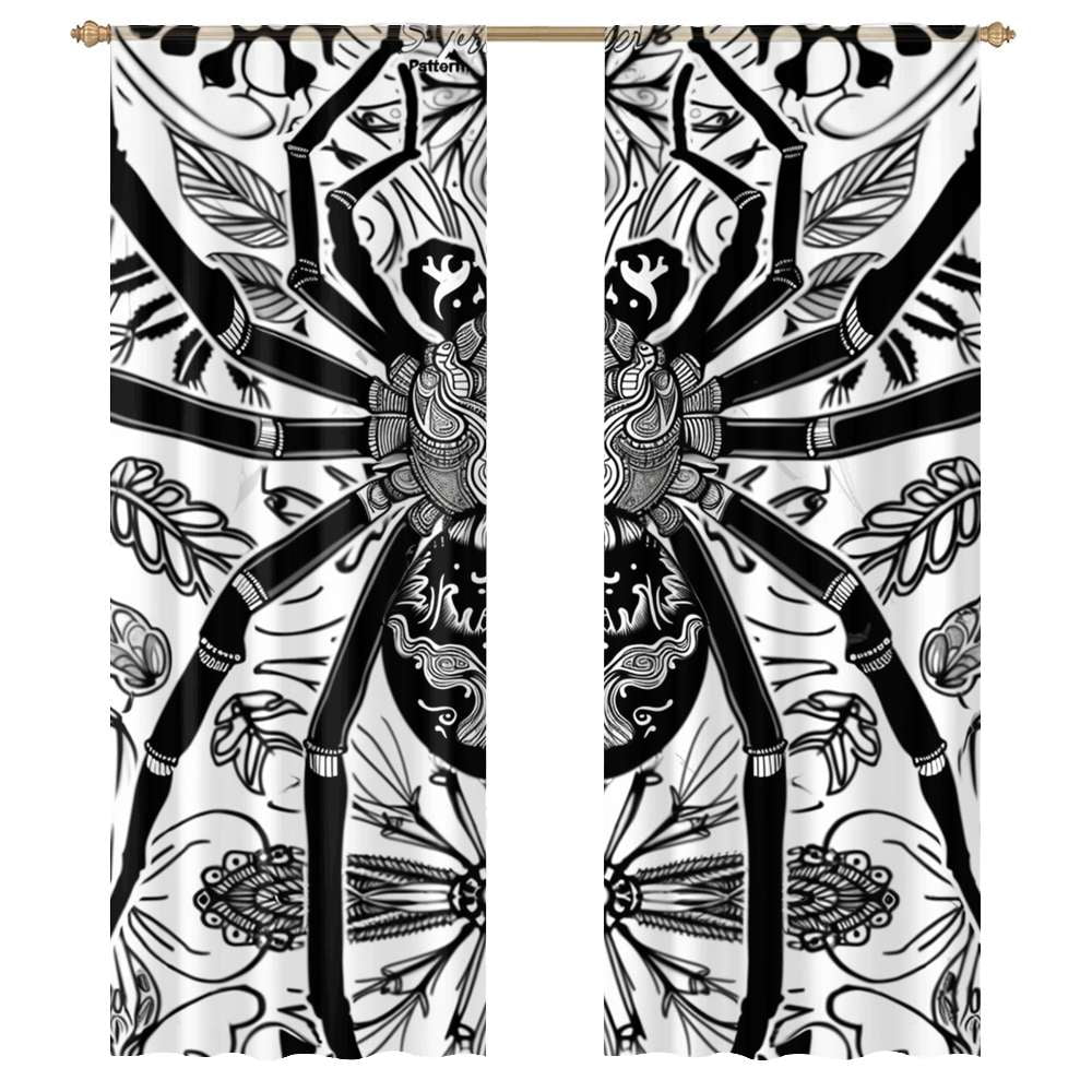 Spider And Spiderweb Tulle Curtains For Living Room Chiffon Sheer Voile ...
