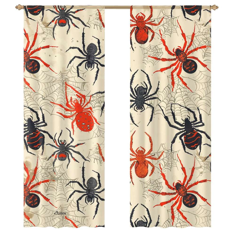 Spider And Spiderweb Tulle Curtains For Living Room Chiffon Sheer Voile ...