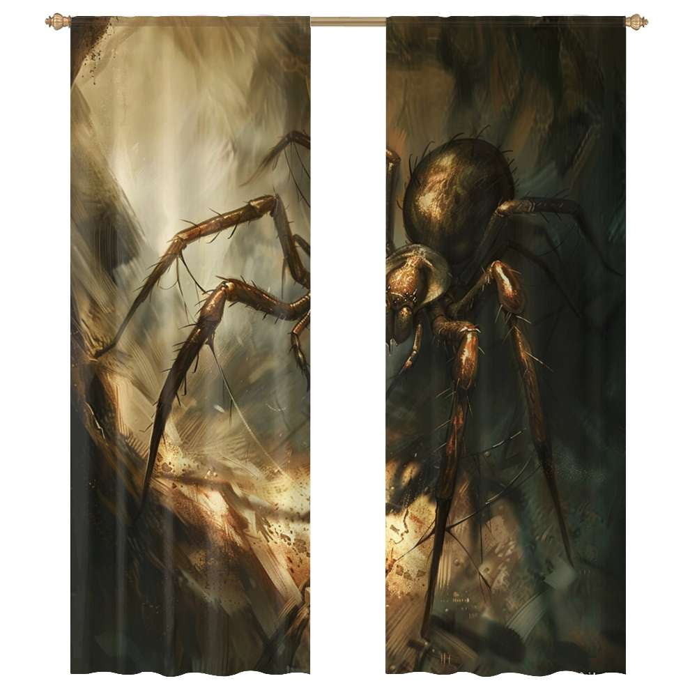 Spider And Spiderweb Tulle Curtains For Living Room Chiffon Sheer Voile ...