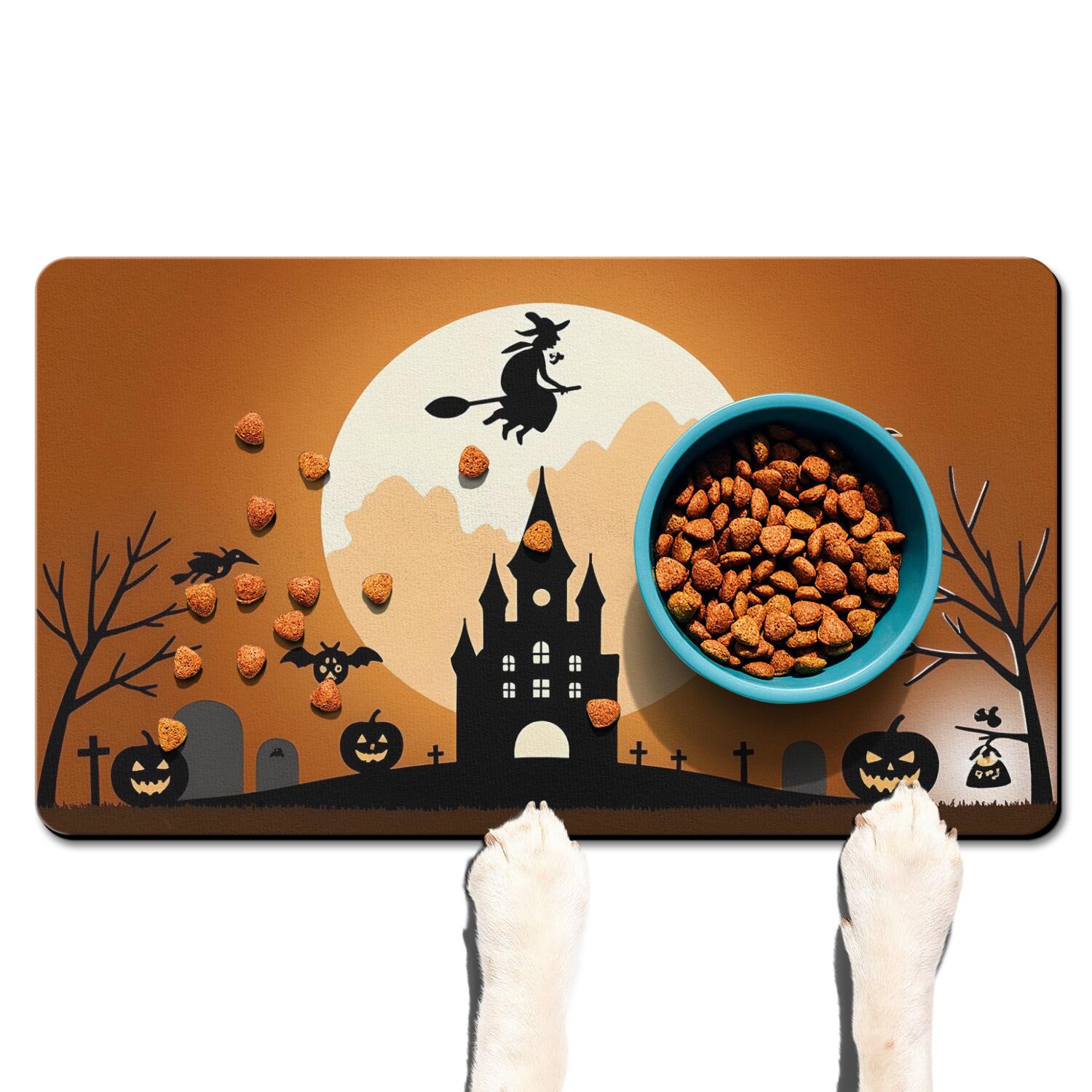 Spider Bat Dog Food Mats for Floors Happy Halloween Absobing Durable ...
