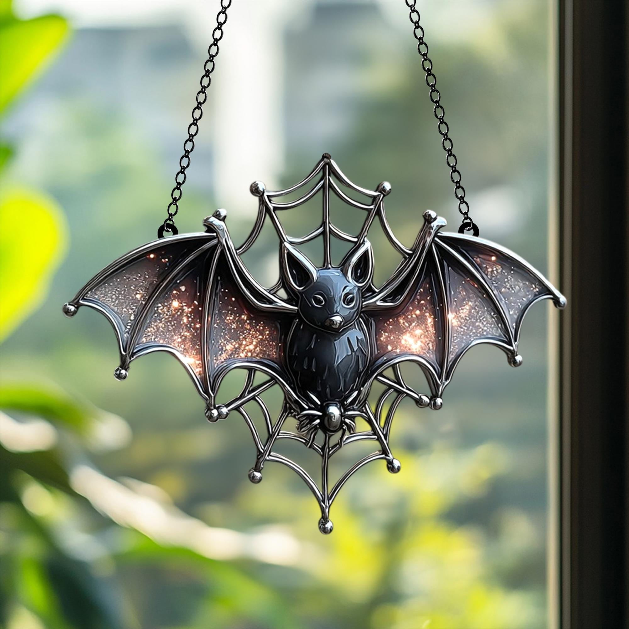 Spider Bat Wavy Acrylic Window Hanging, Spider Web Wings Faux Wavy ...