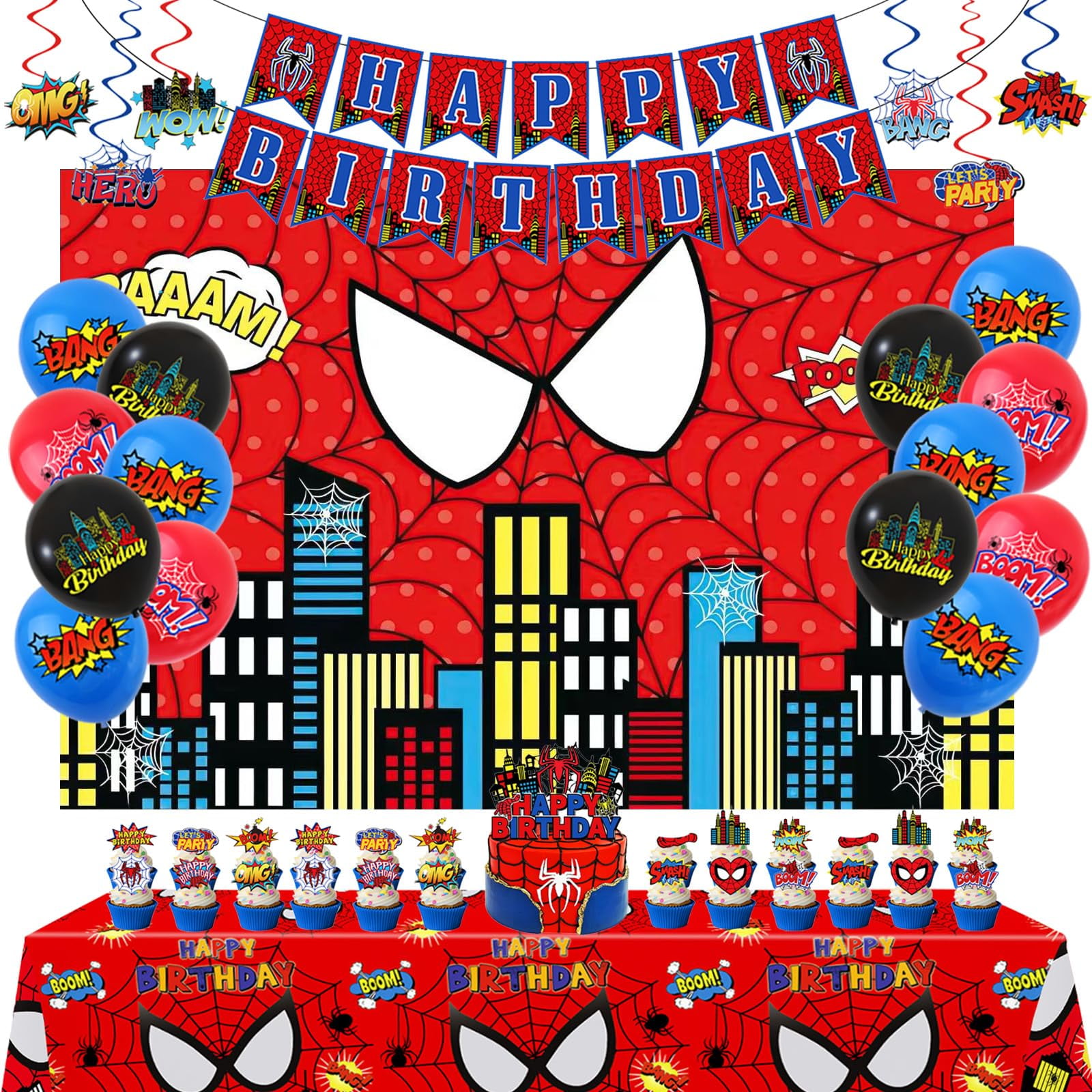 Spider Birthday Party Supplies, Spider Theme Birthday Decorations, Kit ...