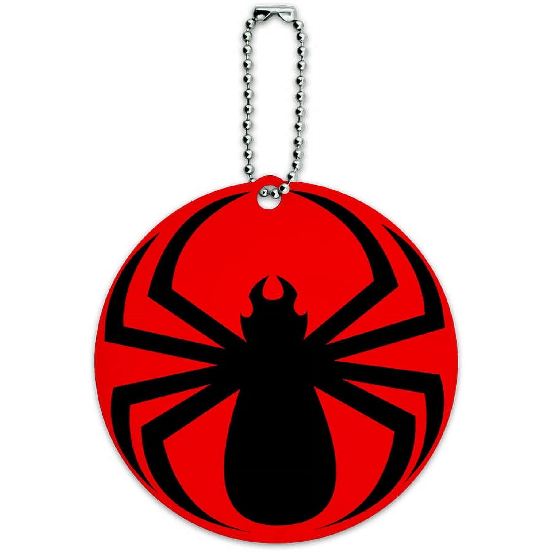 Spider Black on Red Round Luggage ID Tag Card for Suitcase or Carry-On ...