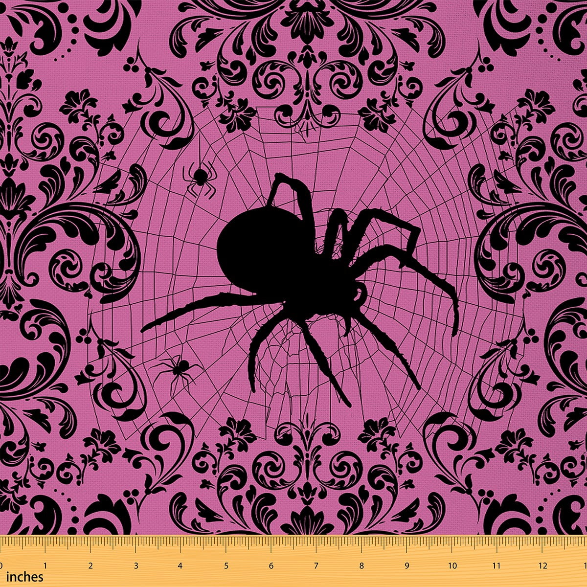 Spider Fabric By The Yard,Spider Web Retro Damask Upholstery Fabric ...