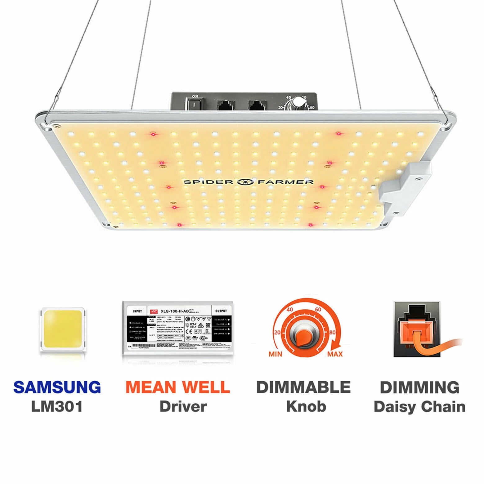 Spider Farmer SF1000 LED Grow Light with Dimmer Knob for Indoor Plant ...