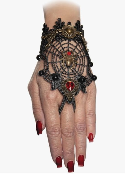 Spider Gauntlet Bracelet - Black/Gold/Red - Costume Accessory - One ...