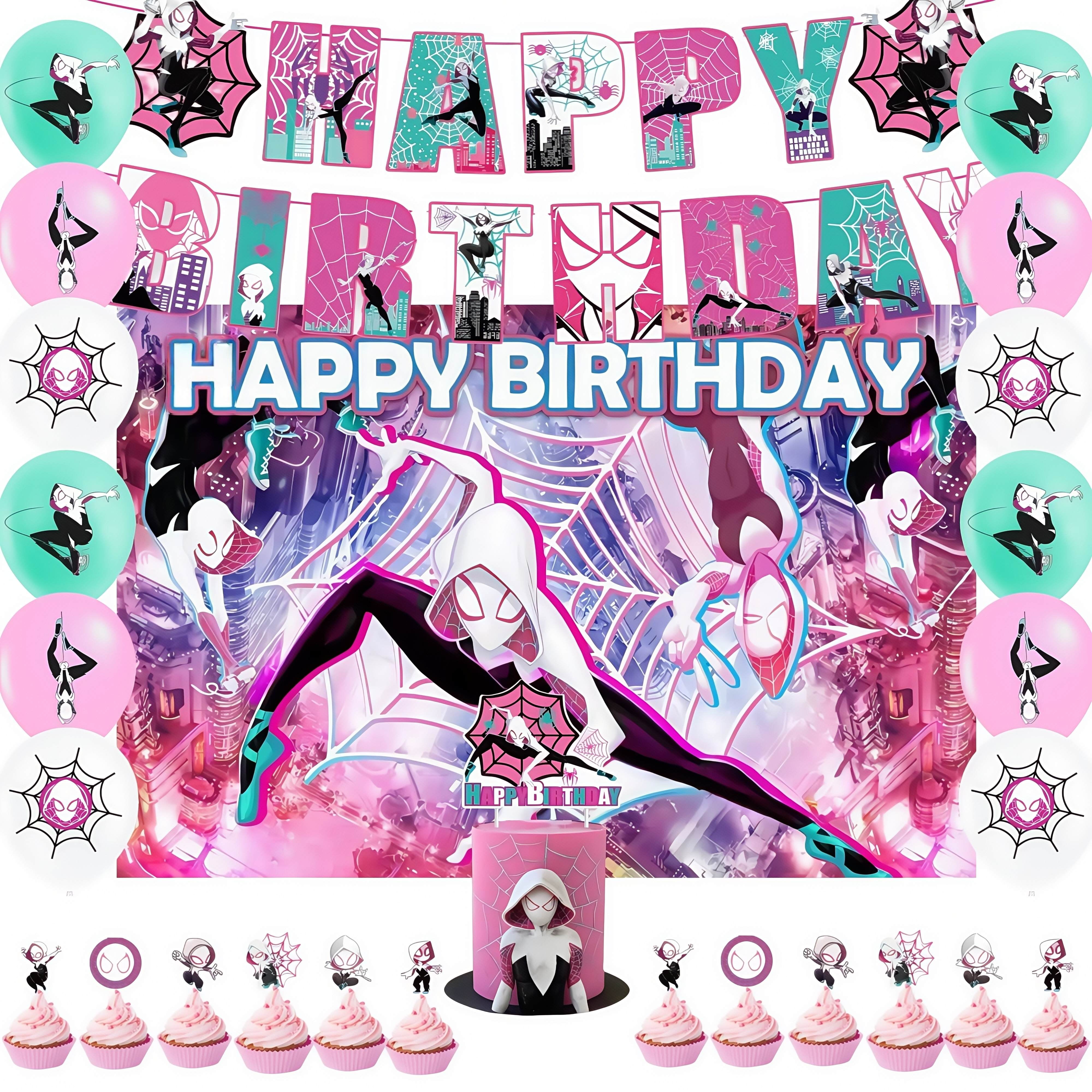 Spider Gwen Birthday Party Supplies, Spider Gwen Party Decorations Set ...