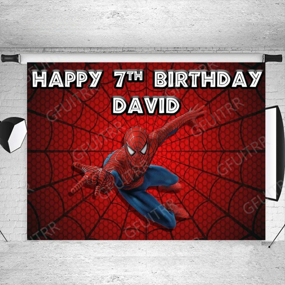 Spider Happy Birthday Anime Cartoon Theme Backdrops Banner Birthday ...