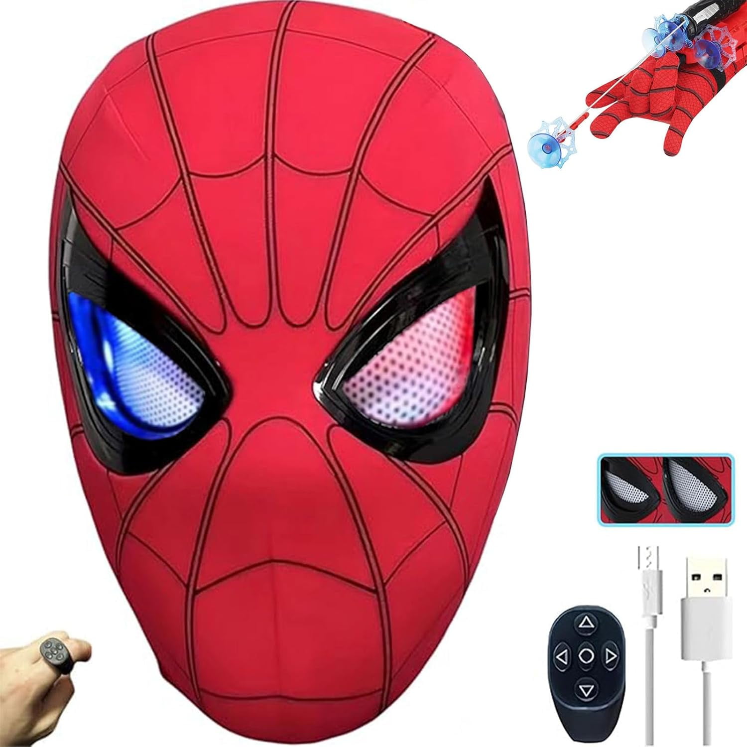 Spider Hero Mask with Moving Eyes and Web Shooters, Realistic Spider ...