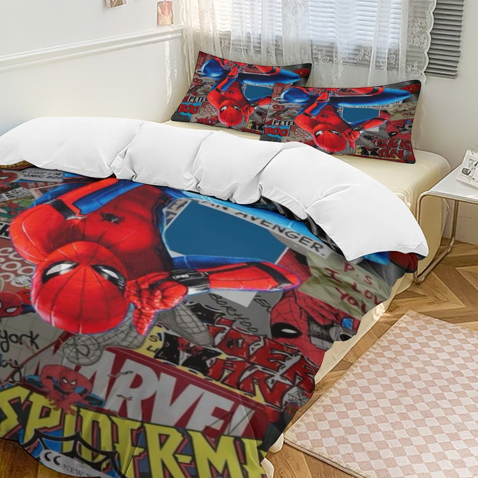 Spider-Man 3 Piece Bedding Set Cartoon Comforter Set Cute Duvet Cover ...