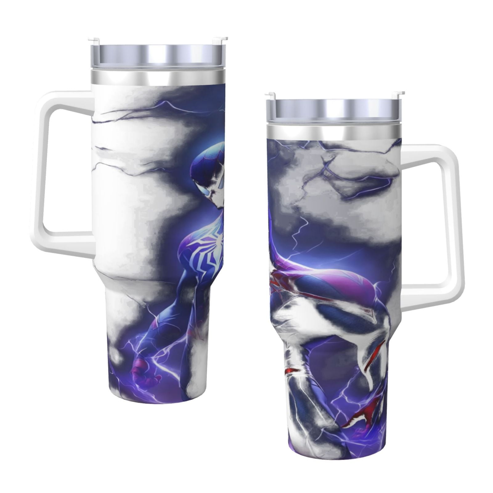 Spider Man 40 Oz Tumbler With Handle And Straw Double Wall Stainless ...