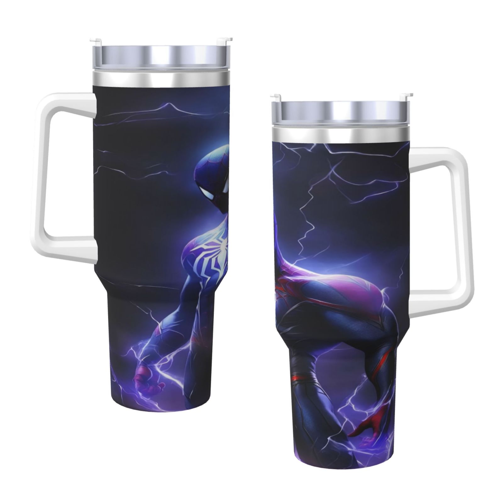 Spider Man 40 Oz Tumbler With Handle And Straw Double Wall Stainless ...