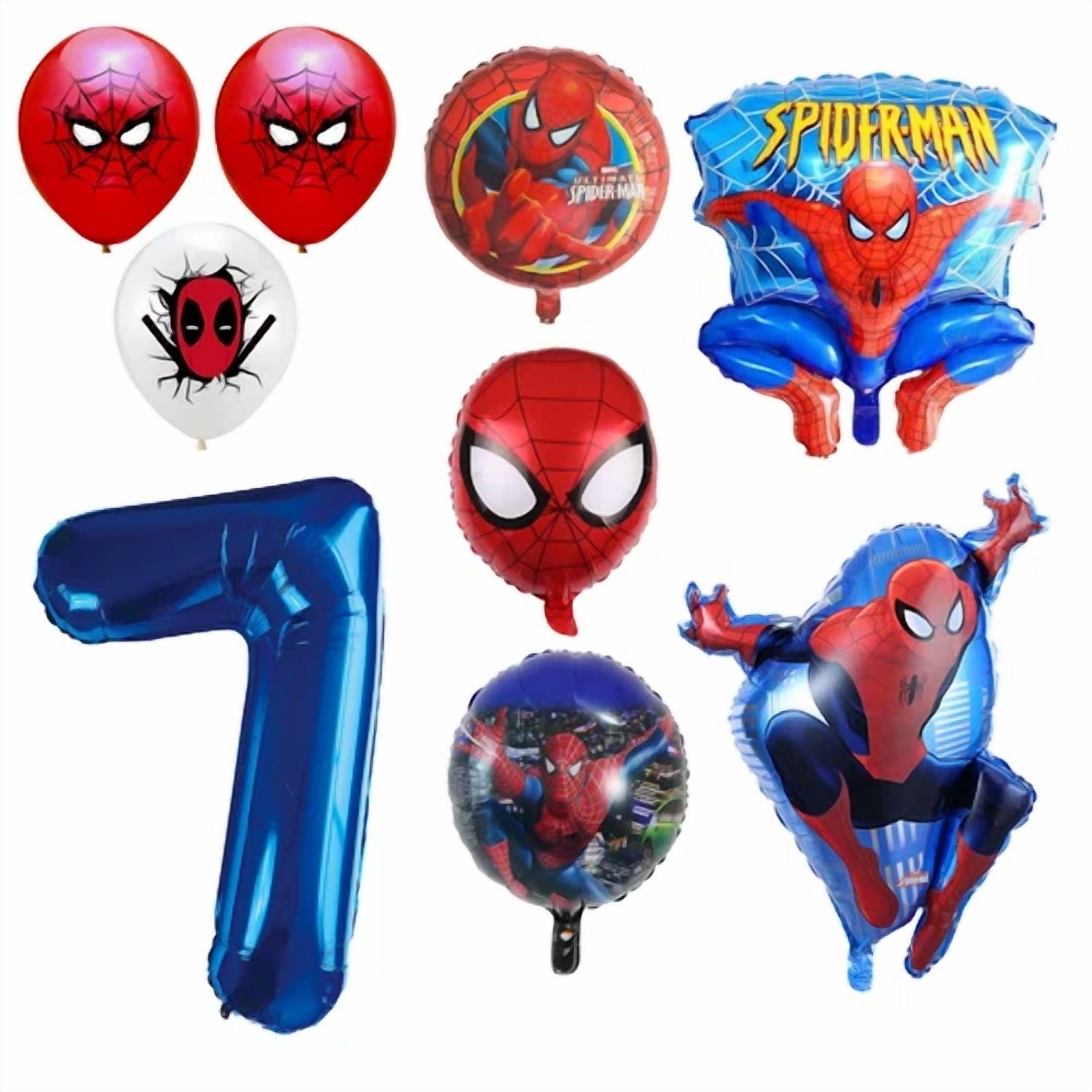Spider-Man 7Th Birthday Party Balloons Set Blue Red Foil Balloons ...