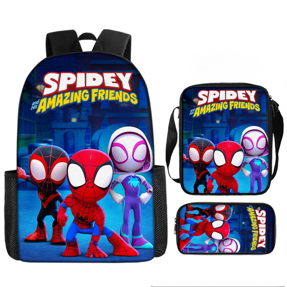 Spider-Man Backpack Three-Piece Set Cartoon School Bag Double Shoulder ...